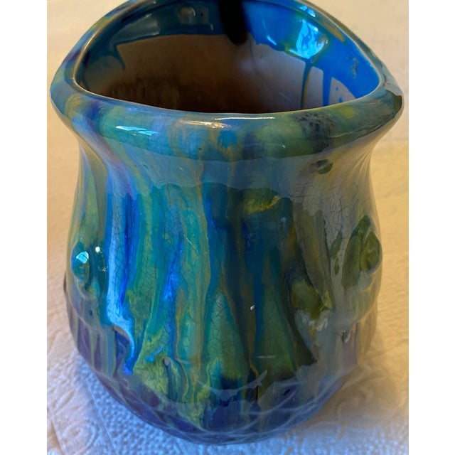 Vintage Large Glazed Green Blue Yellow Fish Planter Pot Vase From West ...