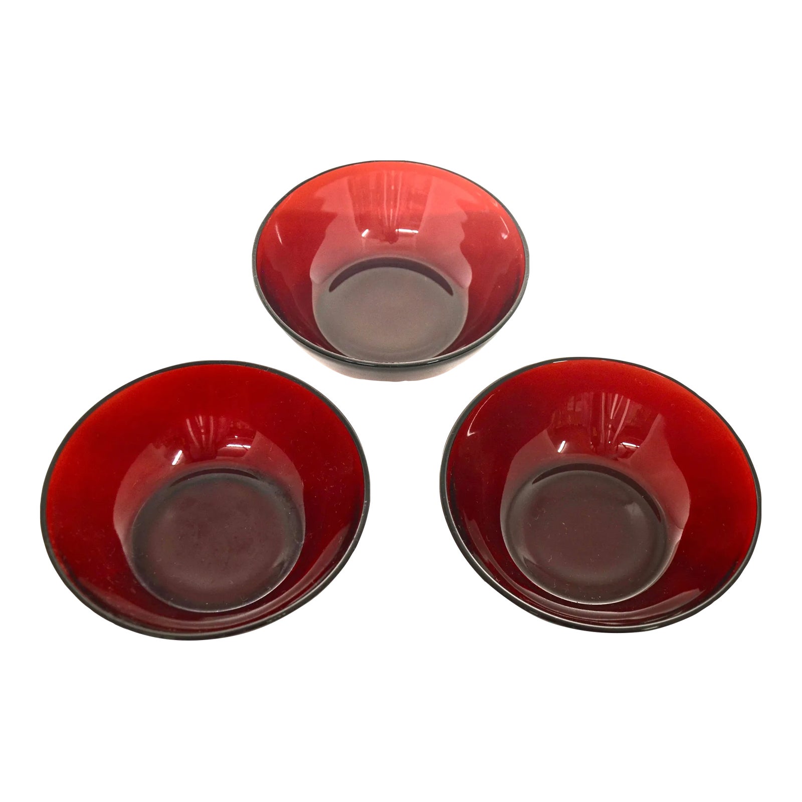 Ruby Red Glass Bowls – Set of 3 | Chairish