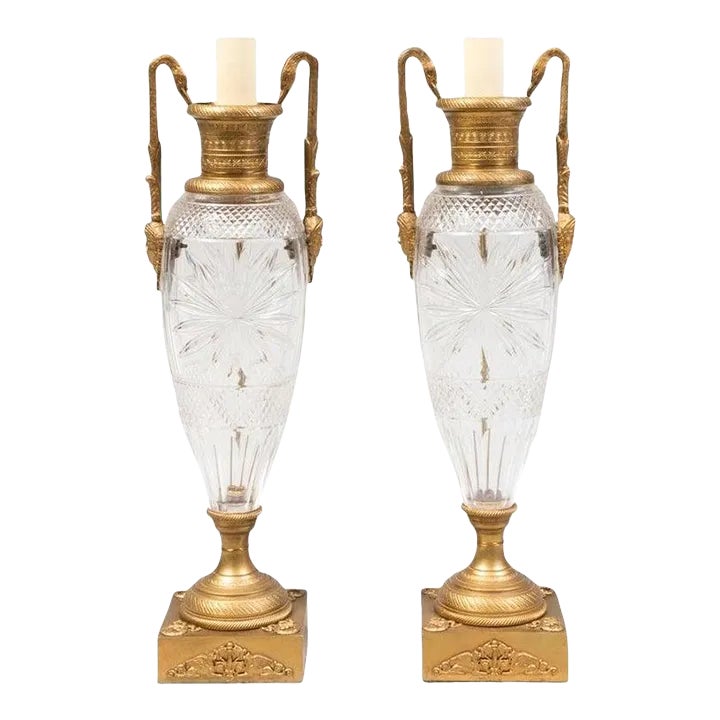 Empire Style Cut Glass and Gilt Bronze Table Lamps - A Pair | Chairish
