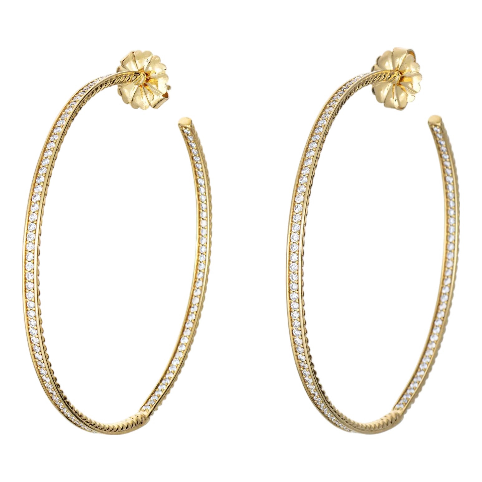 David Yurman Large 1ct Diamond Hoop Earrings Inside Out 18k Yellow Gold ...