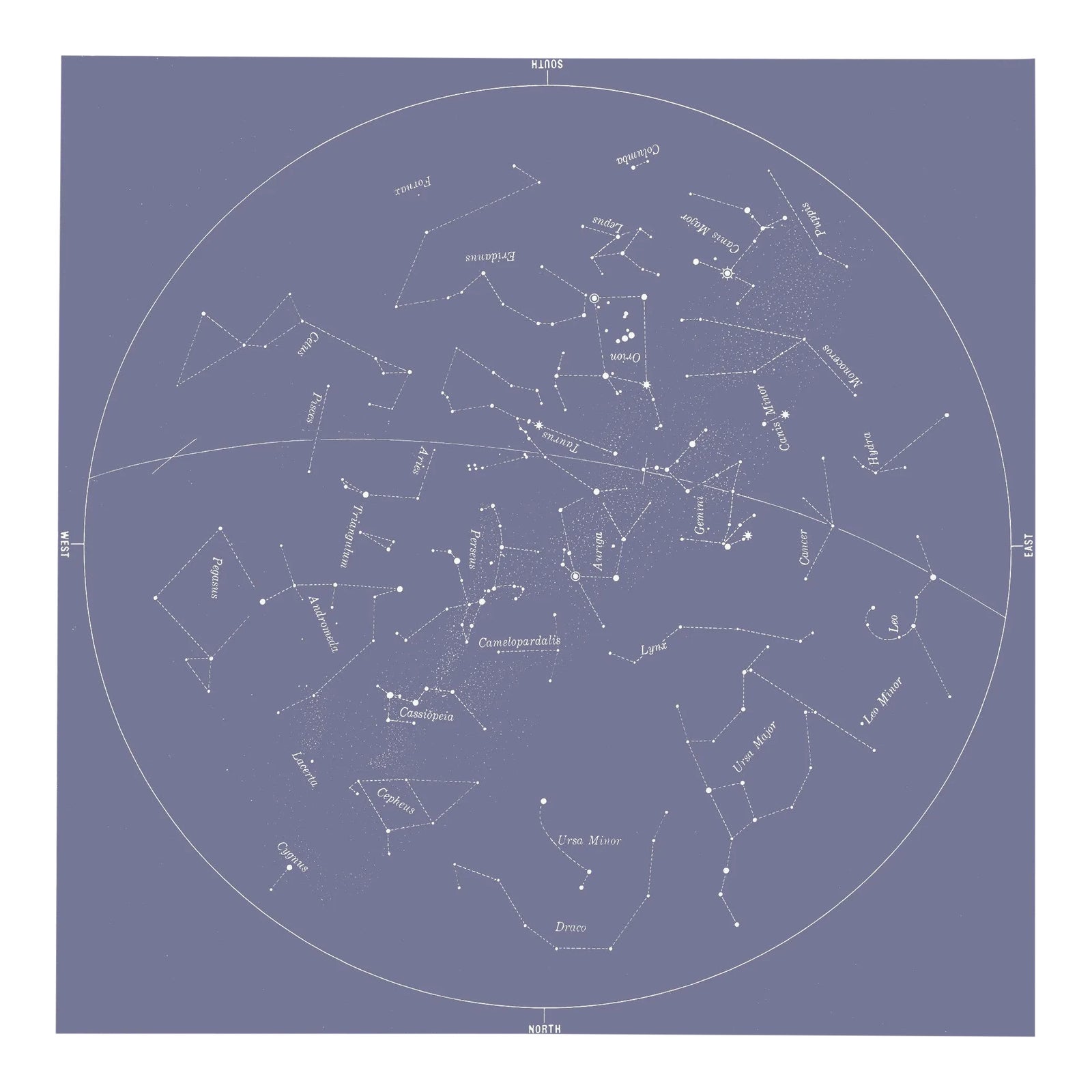Square Vintage Minimal Star Map With Constellations - Lavender ...