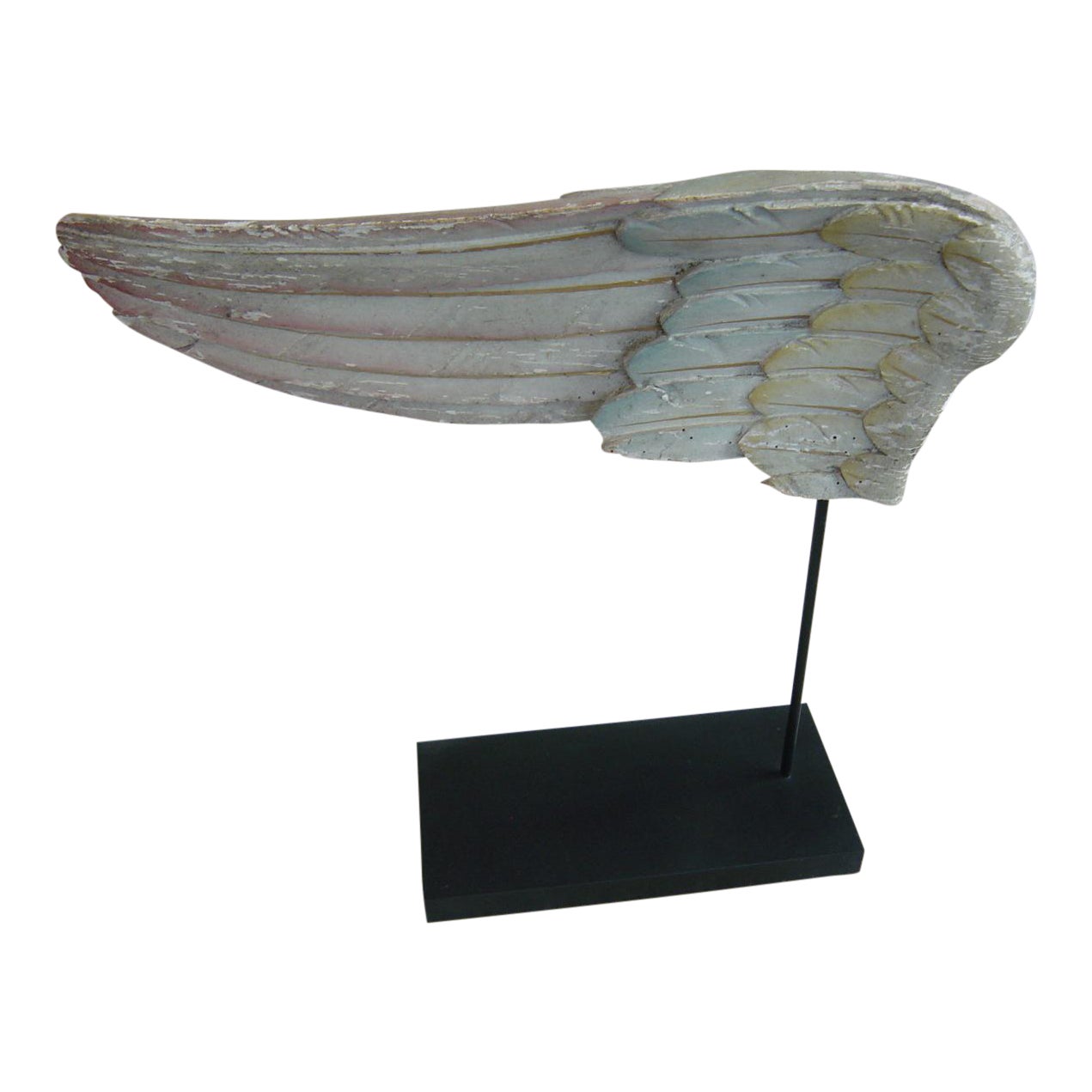 Polychromed Antique Angel Wing on Stand | Chairish
