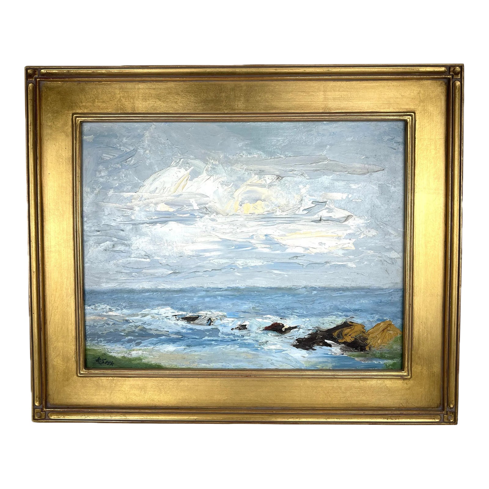Rebekah Sisk, Monterey Seascape, Oil on Panel, Custom Gilt Wood Frame ...