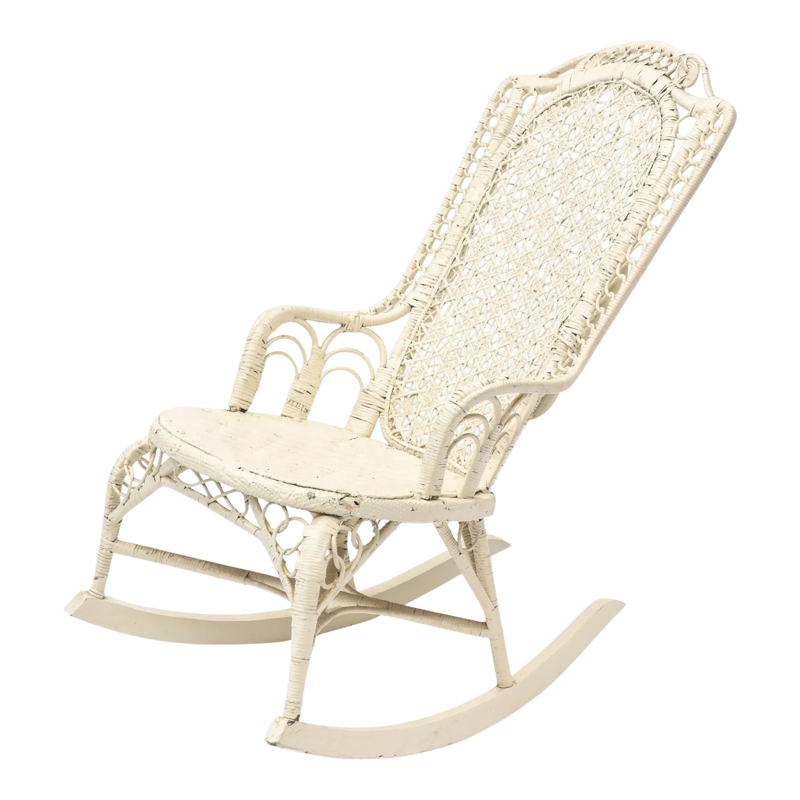 Victorian Wicker Rocker with Interlocking Circle Arms and Spider Woven ...
