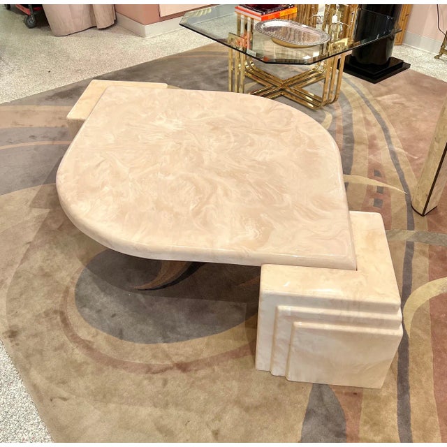 1980’s Cream Marbled Resin Cat Eye Coffee Table | Chairish