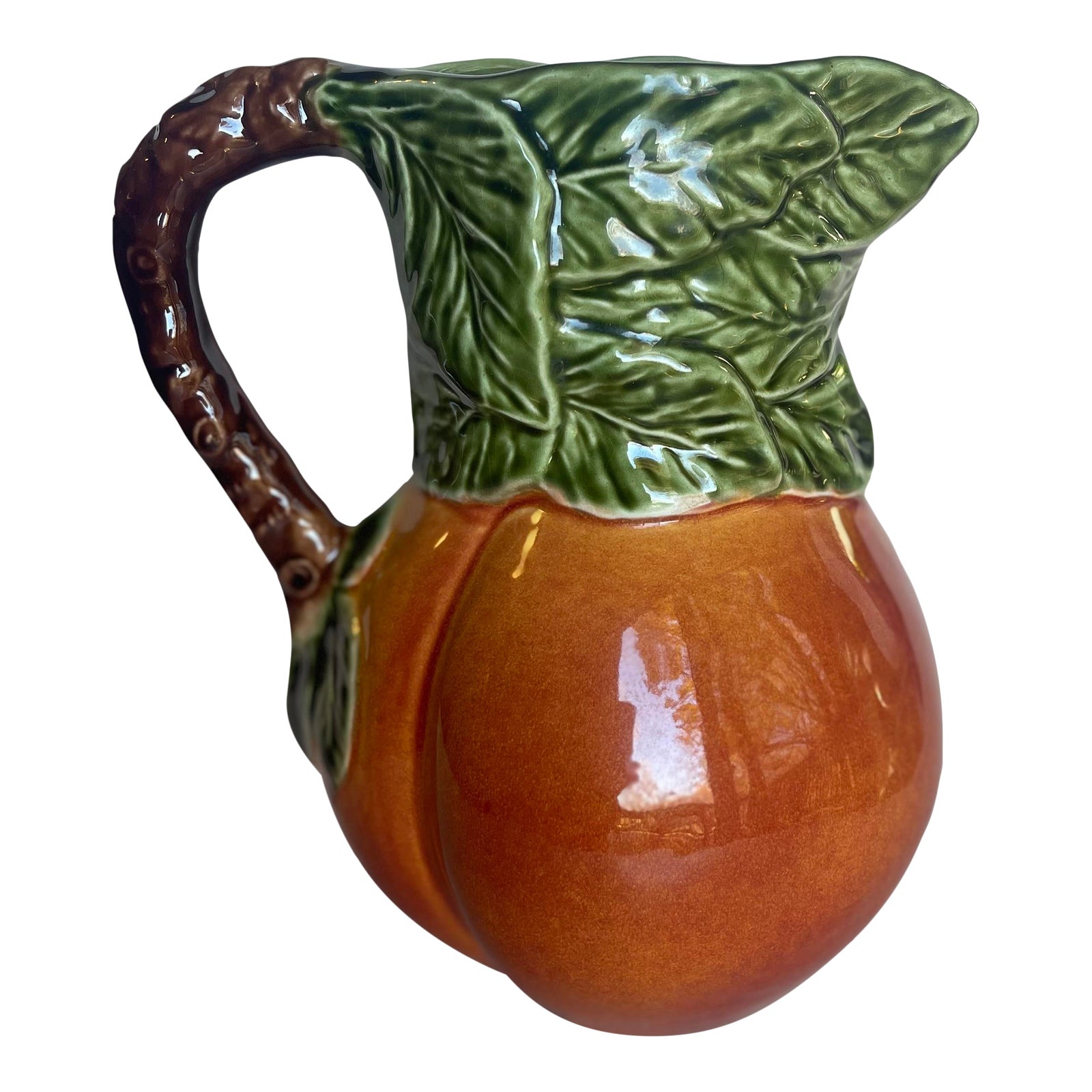 Vintage Glazed Gourd Pumpkin Pitcher | Chairish