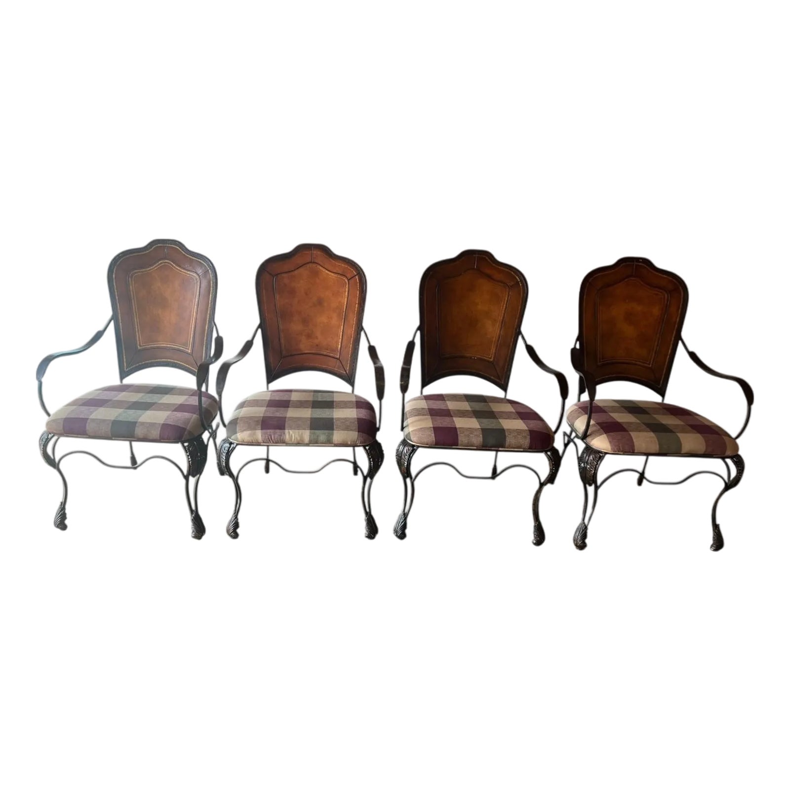 Set of 4 Leather Back Custom Upholstered Chairs | Chairish