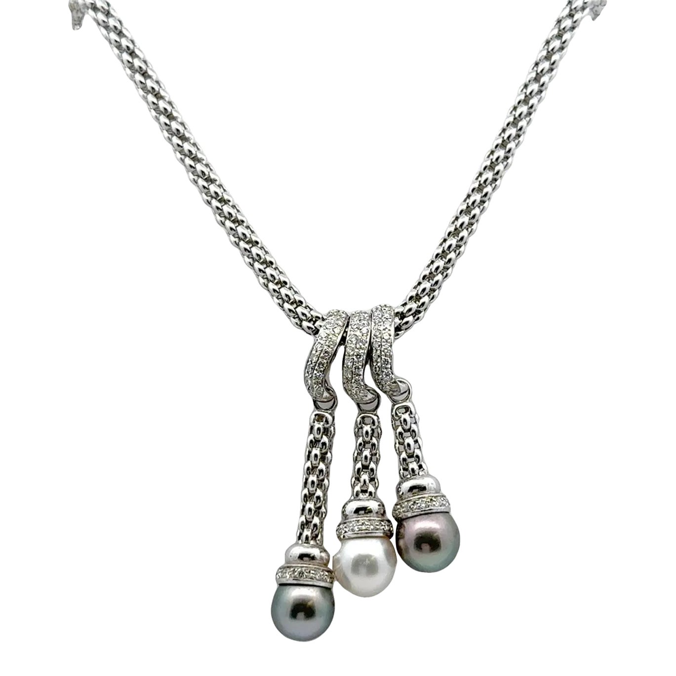 Fope Diamond Pearl Graduated Drop Pendant Necklace 18 Karat White Gold ...