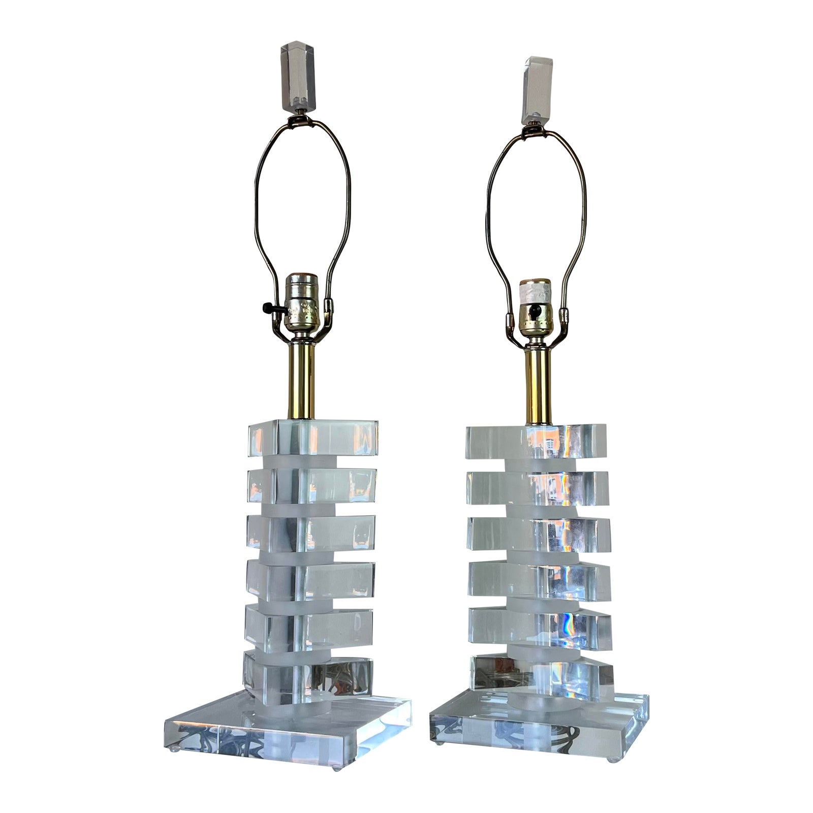 Postmodern Stacked Lucite Table Lamps - a Pair | Chairish