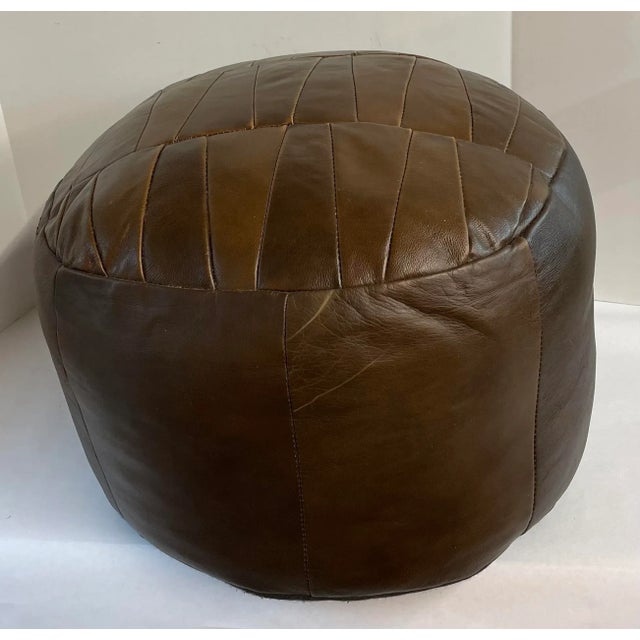 Vintage Brown. Leather Poof Footstool | Chairish