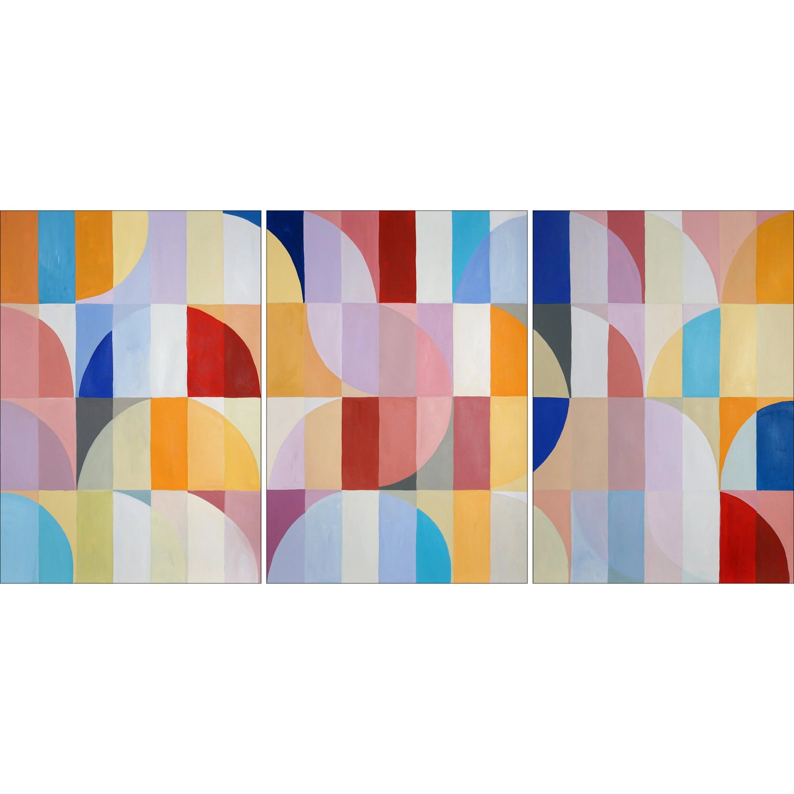 2024, Bauhaus Mosaic Triptych Painting, Peach Orchard Bloom, Acrylic ...