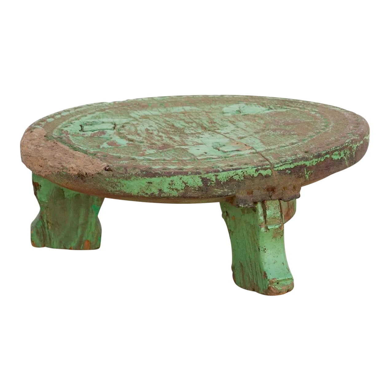 Indian Ceremonial Carved Low Bajot Table | Chairish