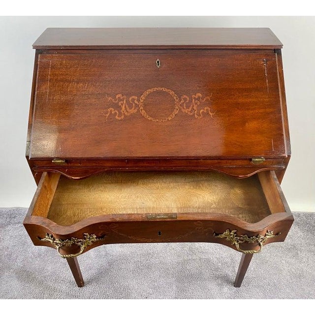 Antique English Edwardian Mahogany Inlaid Secretary Slant Front Desk ...