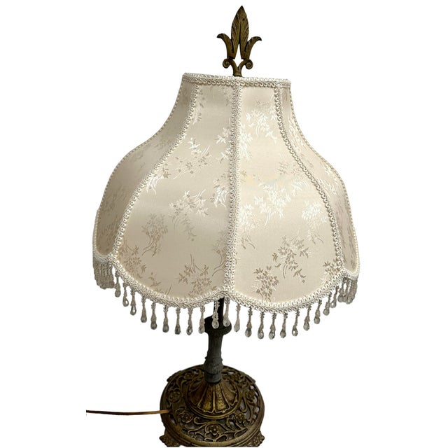 Victorian Bronze Double Light Table Lamp With Scalloped Dome Fringed ...