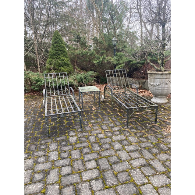 1990s Outdoor Cast Aluminum Chaises with Wheels - Set of 2 | Chairish