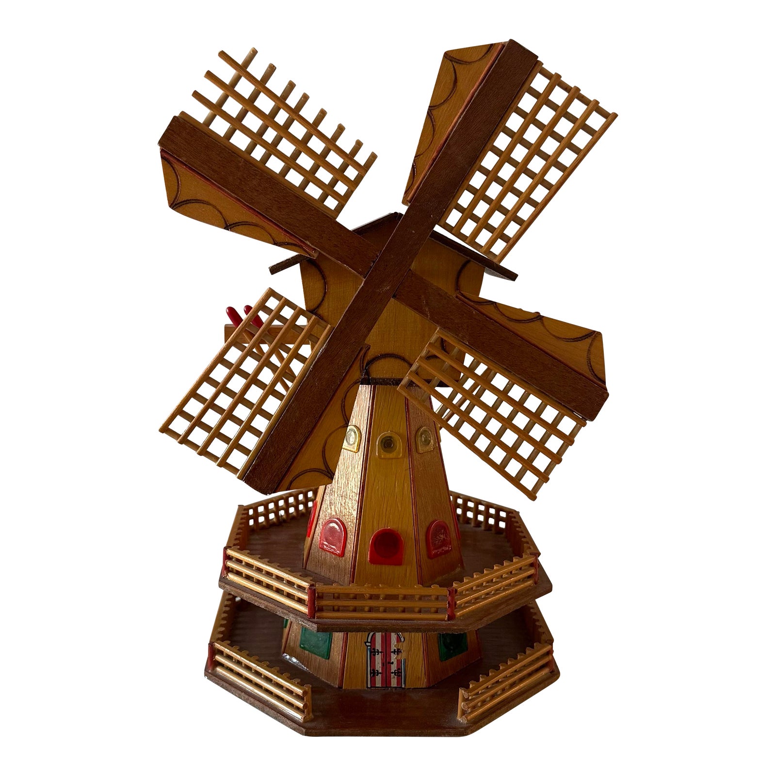 Vintage Wood Windmill Music Box and Night Light | Chairish