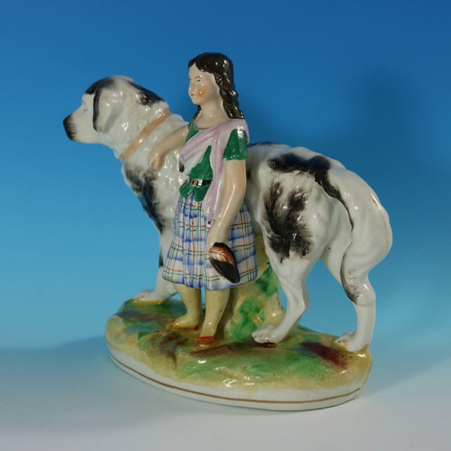 Late 19th Century Staffordshire Pottery Girl With St. Bernard Figure ...