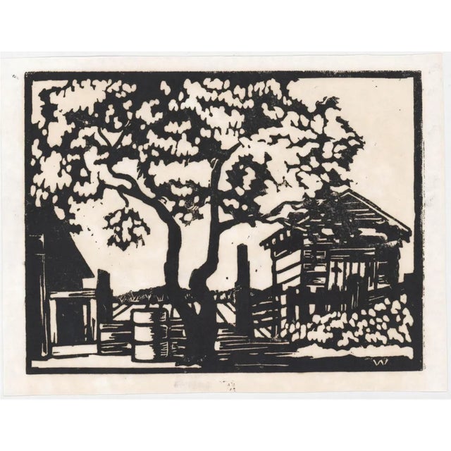Arts and Crafts Landscape Woodcut Print | Chairish