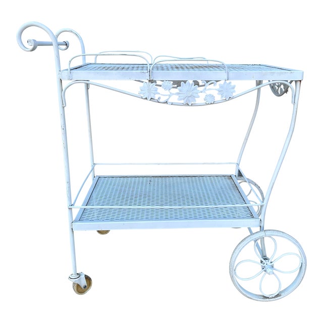 Vintage Wrought Iron White Bar Cart Attributed to Woodward Briarwood ...