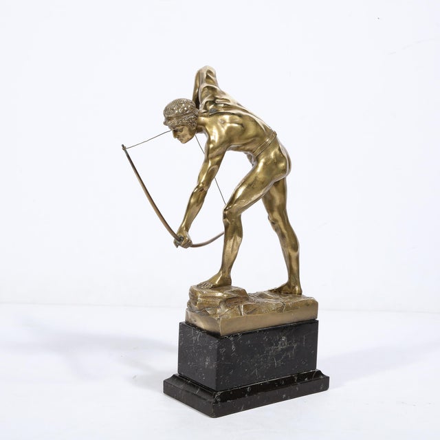 Art Deco Gilt Bronze Archer Sculpture on Black Marble Base by Otto ...