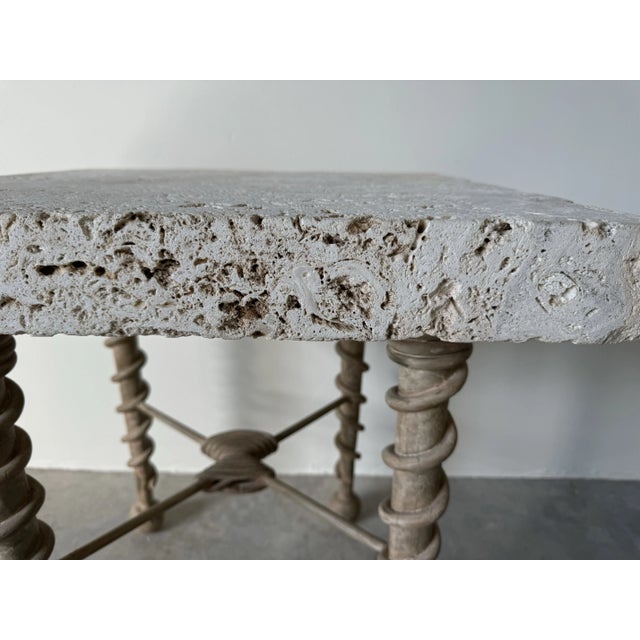 Vintage Organic Sculptural Metal Base Side Table With Coral Stone Top ...
