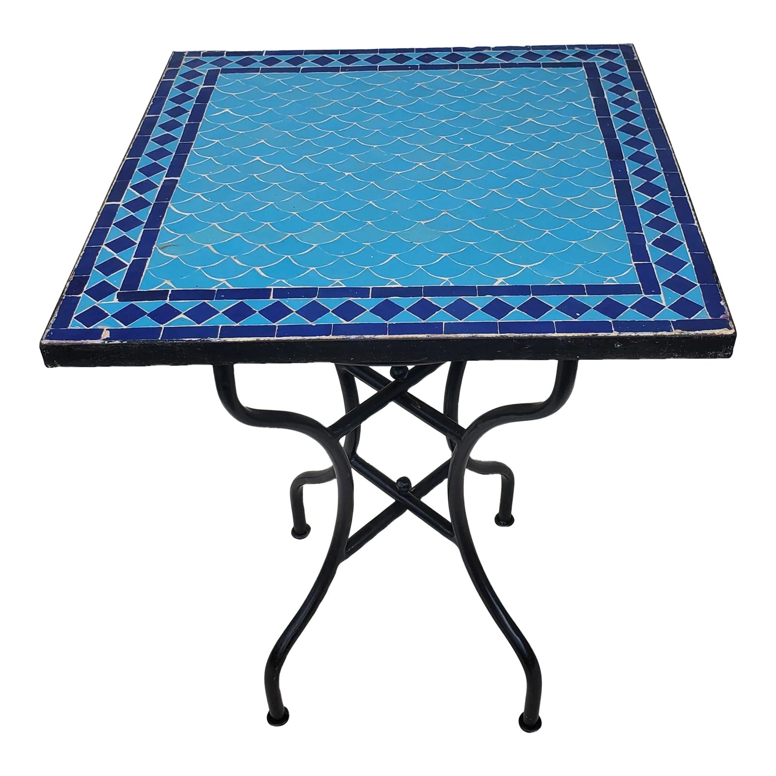 Square Mosaic Table Fish Style in Turquoise and Blue | Chairish