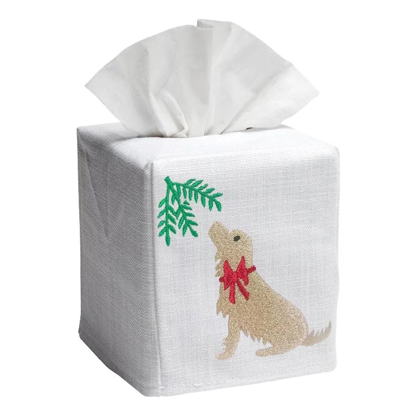 Yellow Holiday Lab Tissue Box Cover in White Linen & Cotton ...