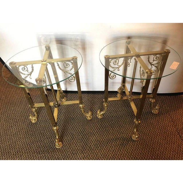 Bronze Based End Tables With Glass Tops - a Pair | Chairish