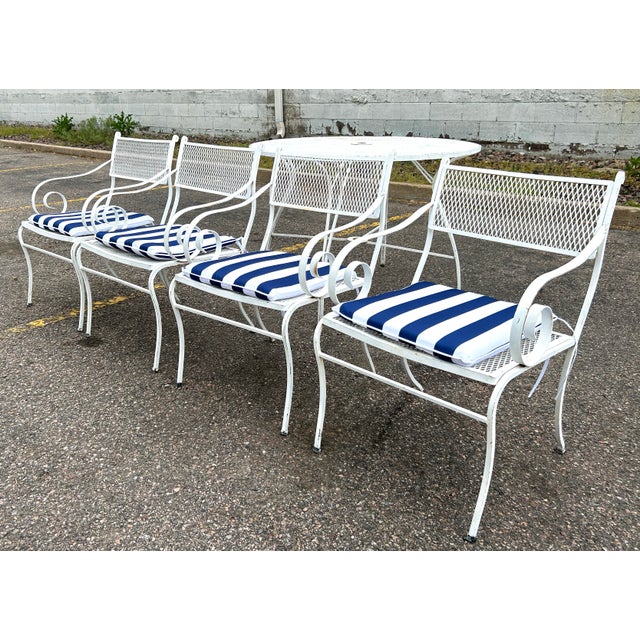 Vintage White Wrought Iron Patio Dining Table & 4 Chairs Attributed to ...