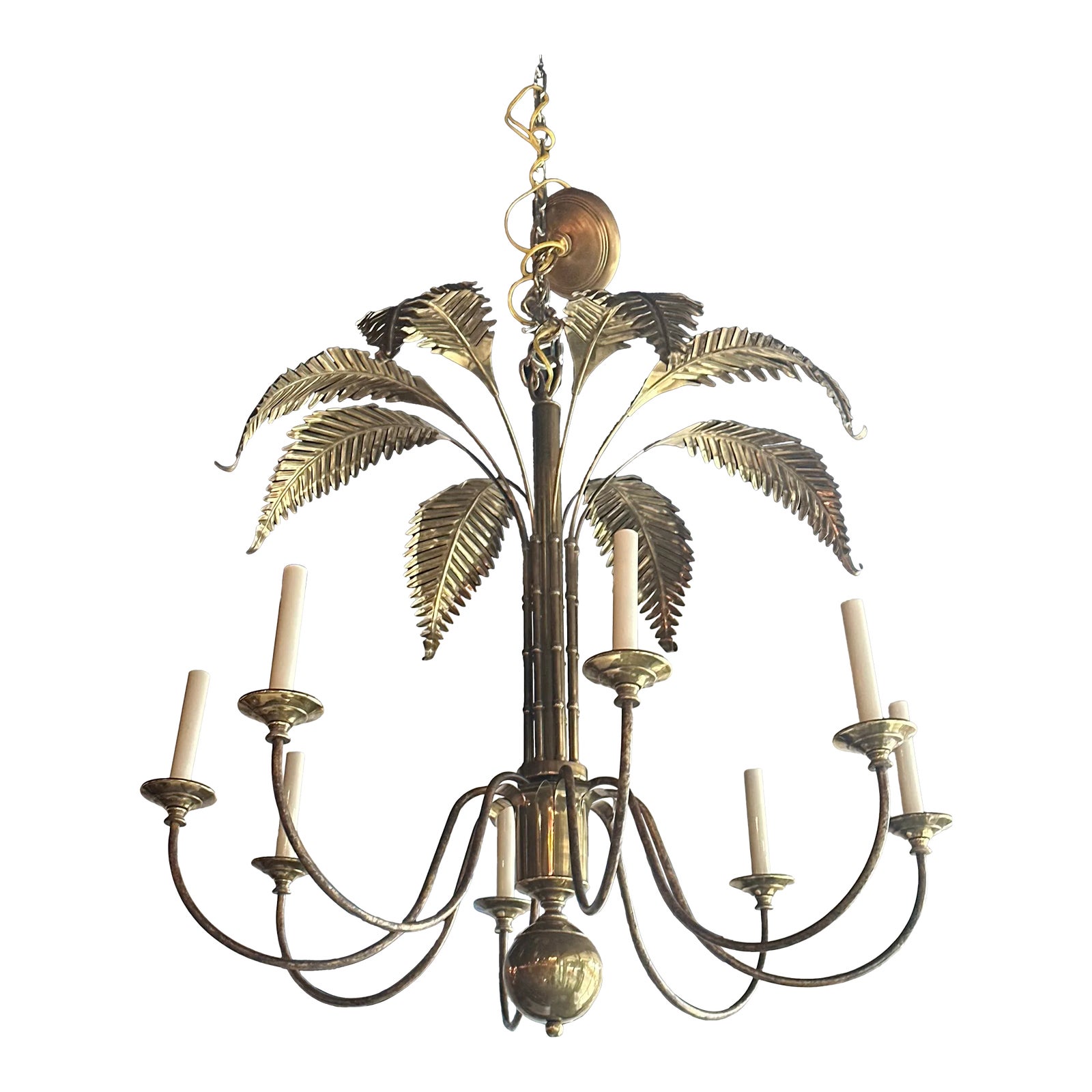 Vintage Palm Beach Brass Palm Tree Leaf Leaves Faux Bamboo 8 Light ...