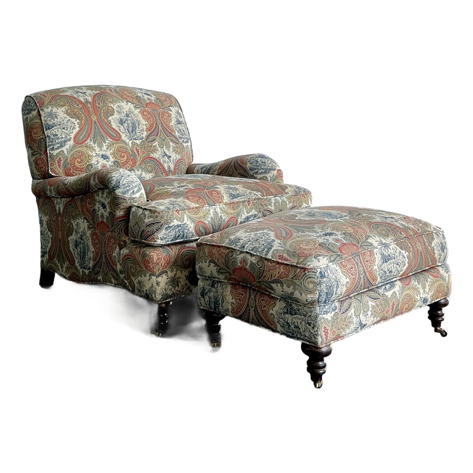 Vintage Lee Industries Roll Arm Lounge Chair and Ottomans | Chairish