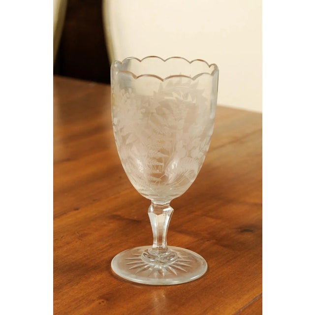 English Victorian Period 19th Century Crystal Glass with Etched Foliage ...