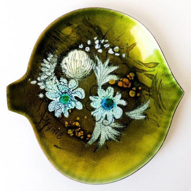 Mid Century Hand-Painted Copper Enamelware Floral Motif Dishes by ...