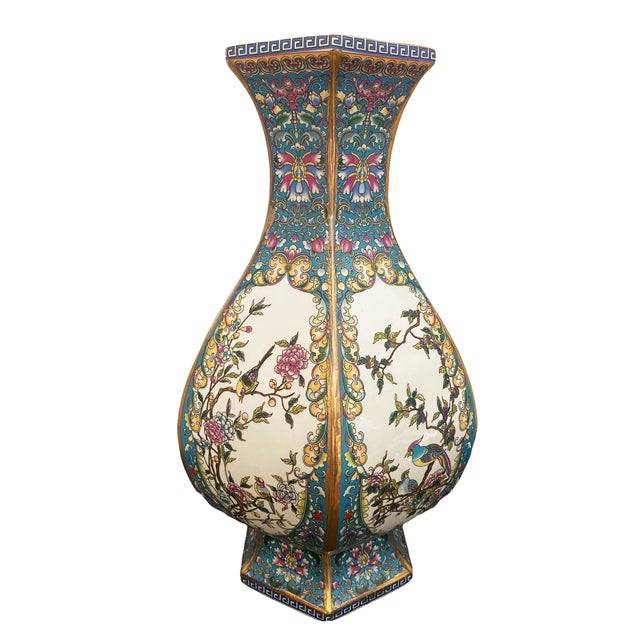 Famille Rose Style Hexagonal Shaped Porcelain Vase | Chairish