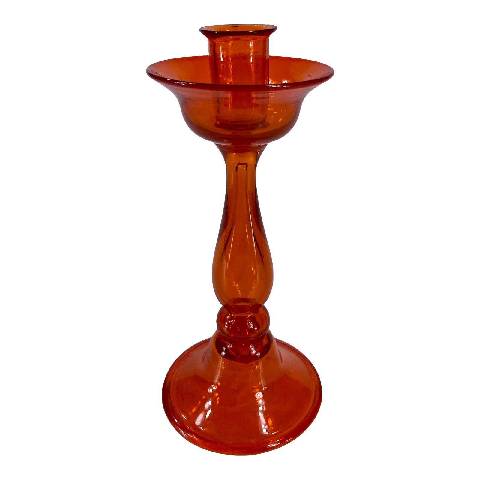 Orange Blown Glass Candle Holder Boho or Gipsy Style 1960's '70's Mid ...