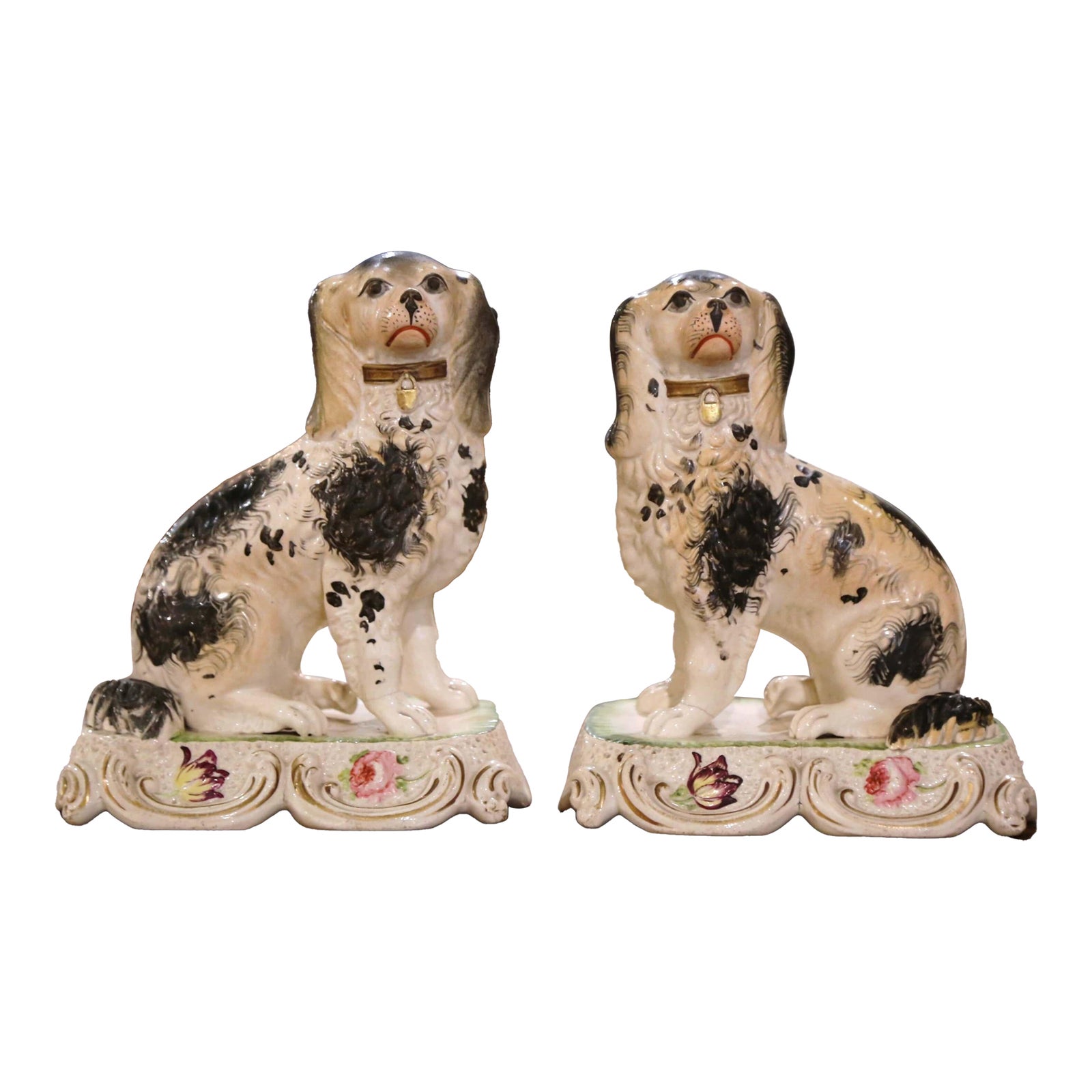 Pair of 19th Century English Ceramic Staffordshire, King Charles Dogs ...