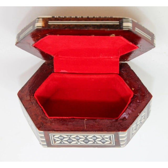 Moorish White Hexagonal Box With Inlaid Mosaic Marquetry | Chairish