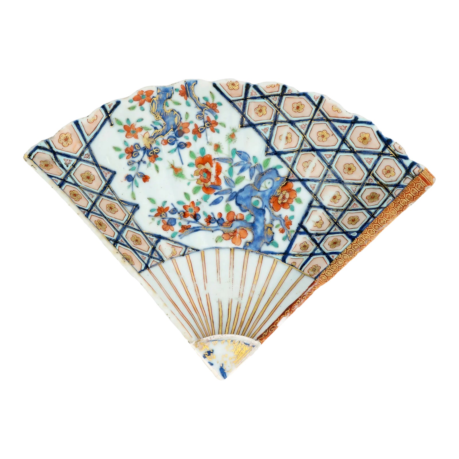 Kangxi Chinese Imari Fan Dish 1662-1722 | Chairish