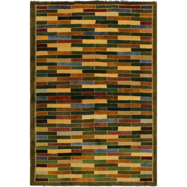 1990s Rustic Gabbeh Green/Blue Wool Area Rug -3'10 X 5'10 | Chairish