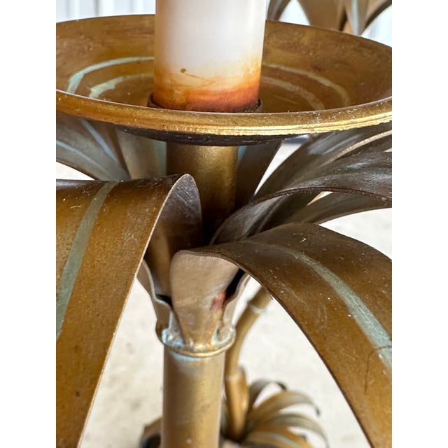 Vintage Coastal Regency Gild Metal Tole Palm Tree Table Lamps-Pair ...