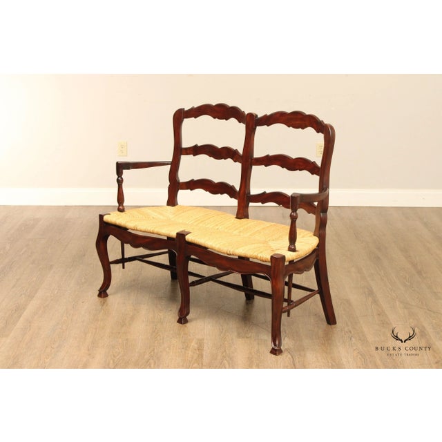 French Country Style Ladderback Rush Seat Settee | Chairish