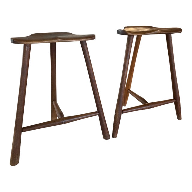 Pair of Walnut Danish Modern Counter Stools, in the Style of Arne ...