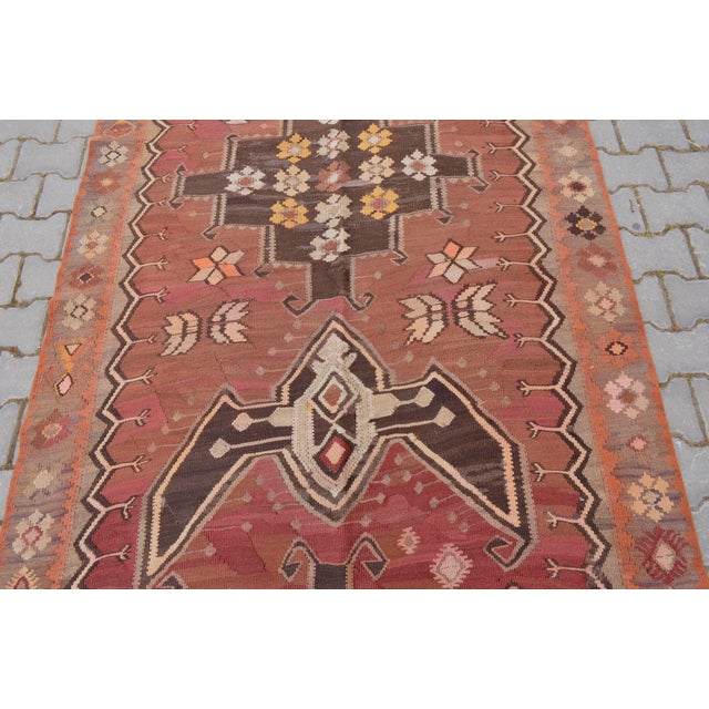 Vintage Turkish Handmade Kilim Runner Rug - 5′ × 12′7″ | Chairish