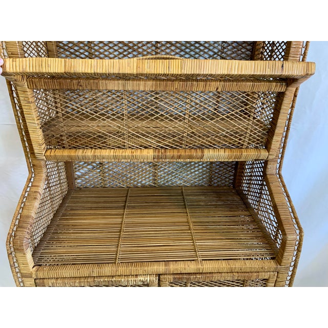 1970s Vintage Natural Wicker Etagere | Chairish