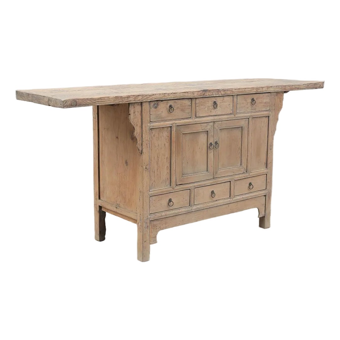 Antique Chinese Bleached Elm Cabinet | Chairish