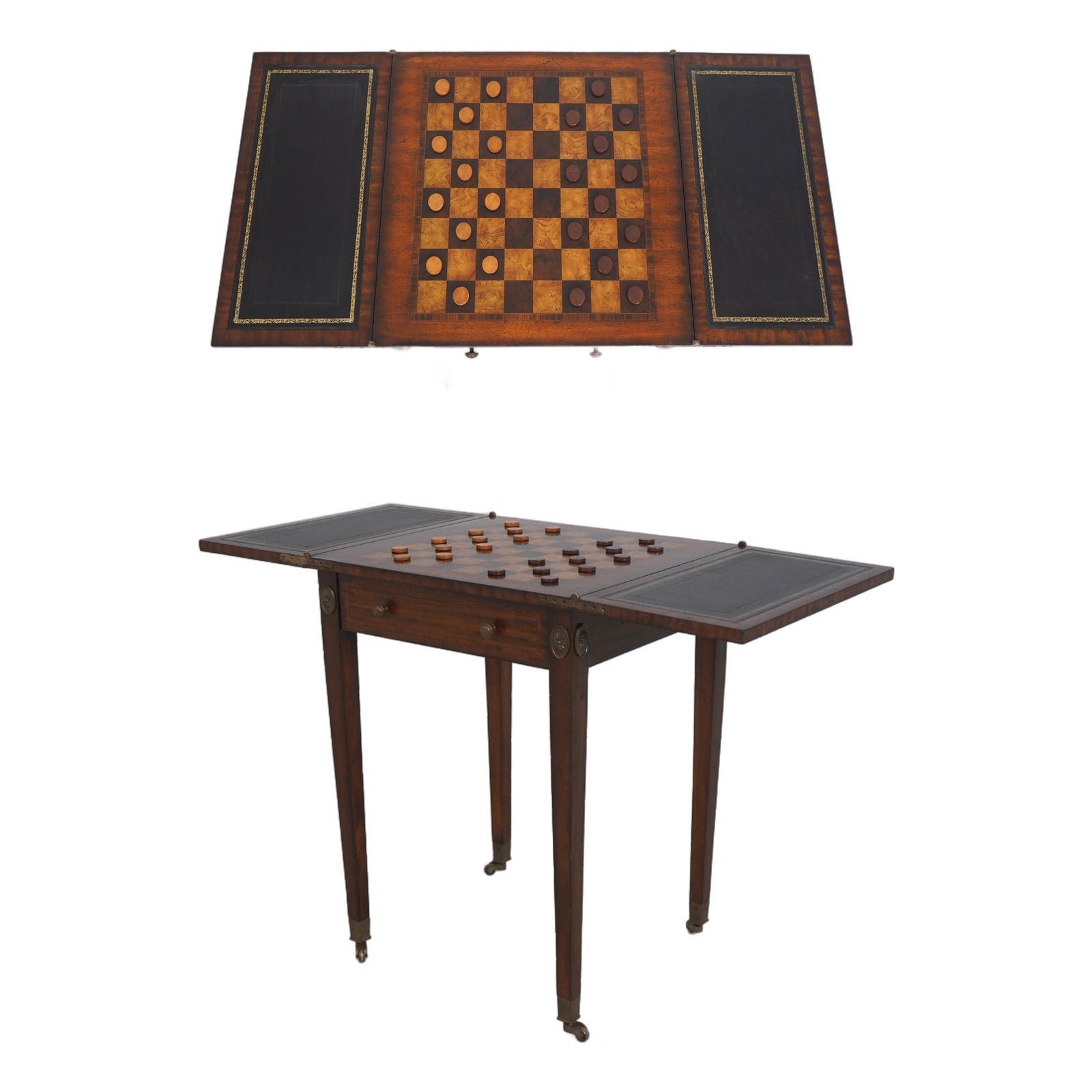 Maitland-Smith Two-Drawer Mahogany and Leather Flip-Top Game Table ...