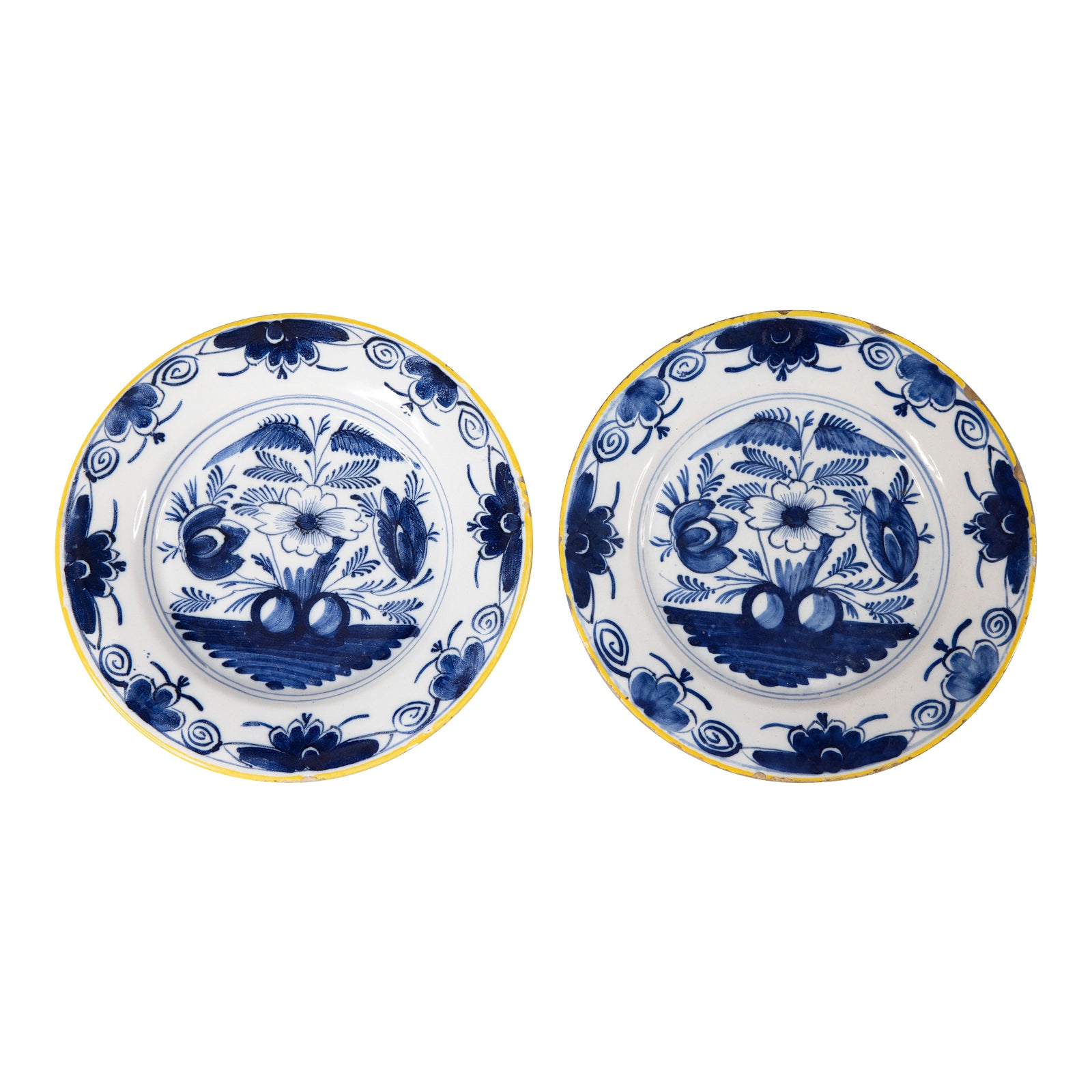 Antique 18th Century Dutch Delft Floral Plates - a Pair | Chairish