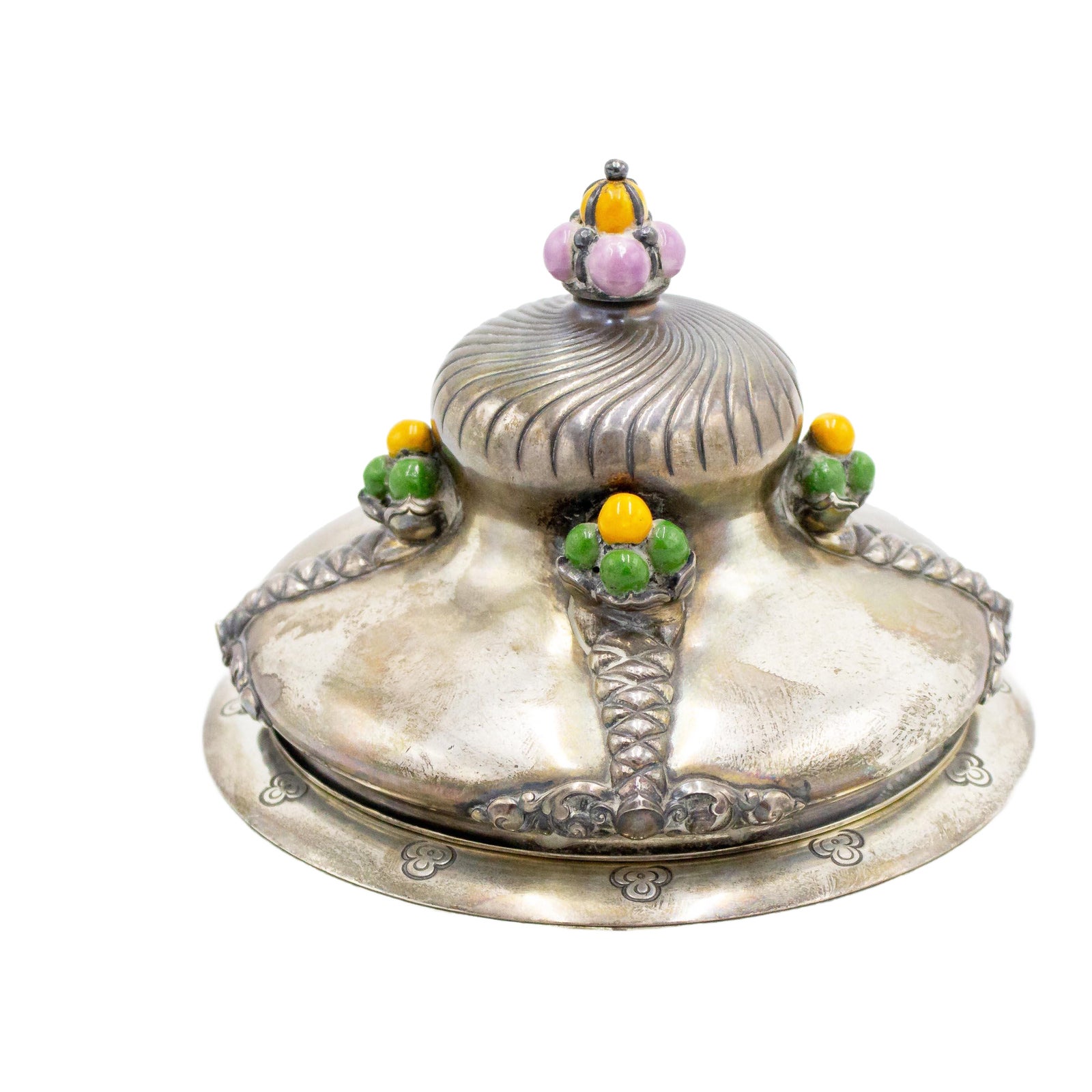 French Victorian Round Crystal and Silver Inkwell | Chairish