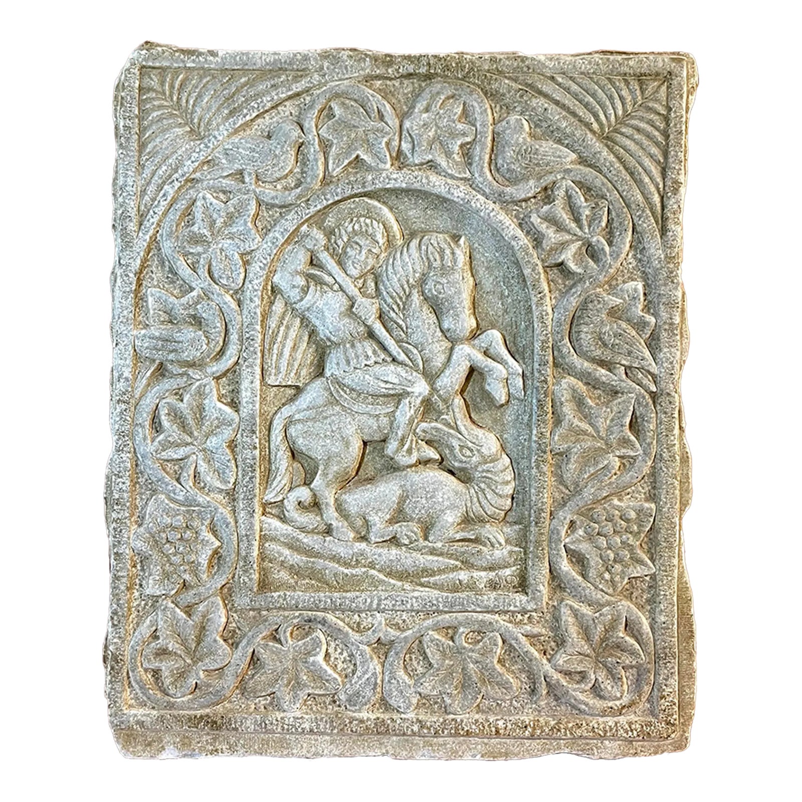 Antique Medieval Style Carved Stone Stele Saint George Slaying the ...