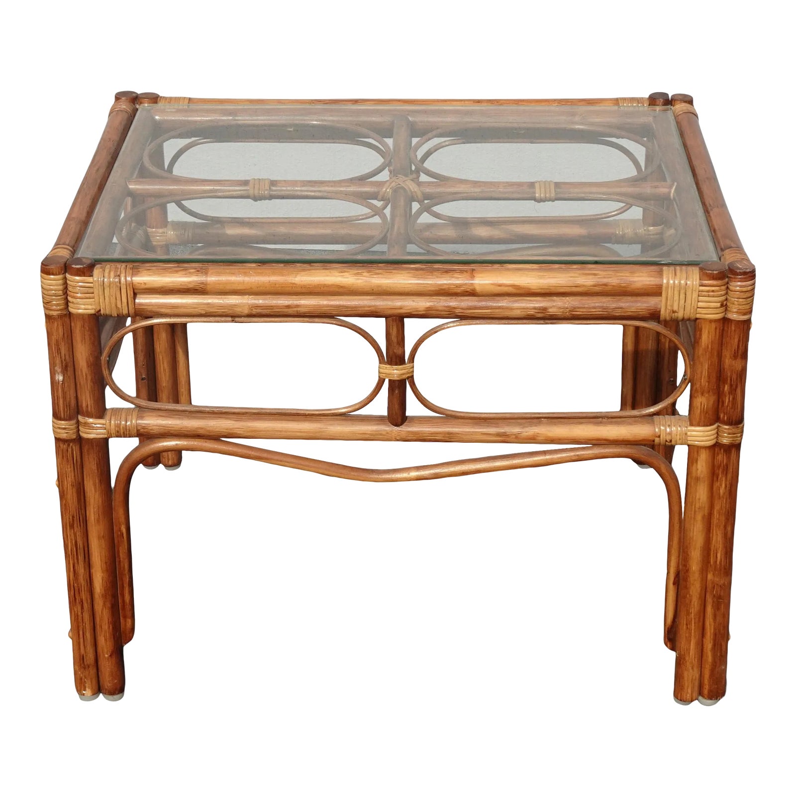 Vintage Mid Century Modern Bamboo Rattan End Table Tiki Palm Beach ...